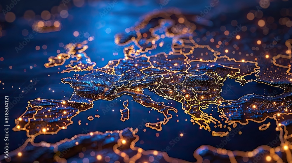 abstract digital map of europe concept of european global network and ...