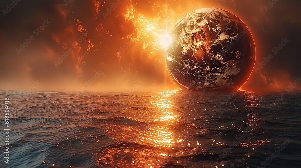 planet earth burning under the extreme heat of the sun conceptual ...