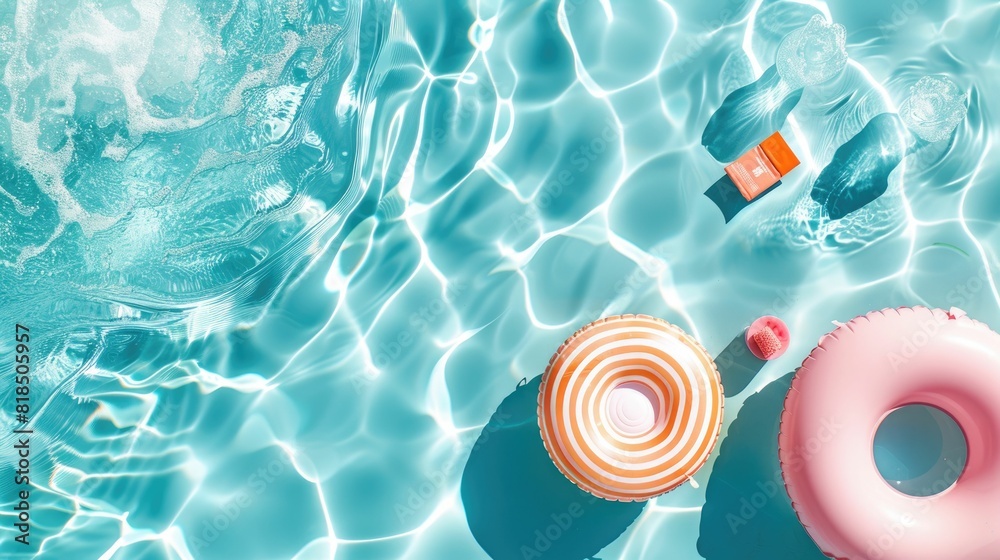 Three liquid floats in electric blue and azure colors are drifting in ...