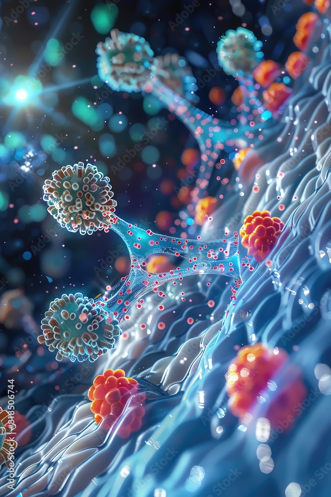 A captivating illustration of a nanoscale drug delivery system, showing ...
