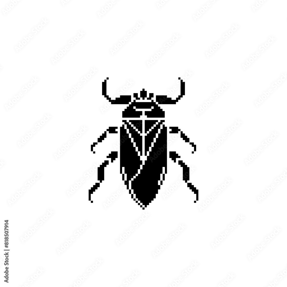 Beetle pixel art bug insect pest icon emoji, isolated vector ...