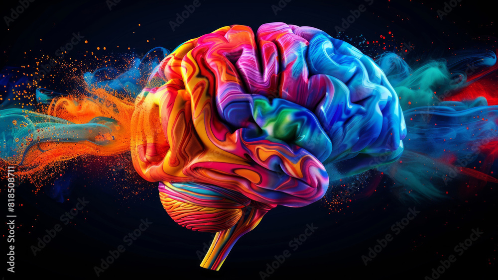 Dynamic Artistic Brain Illustration Highlighting Colorful Neural ...