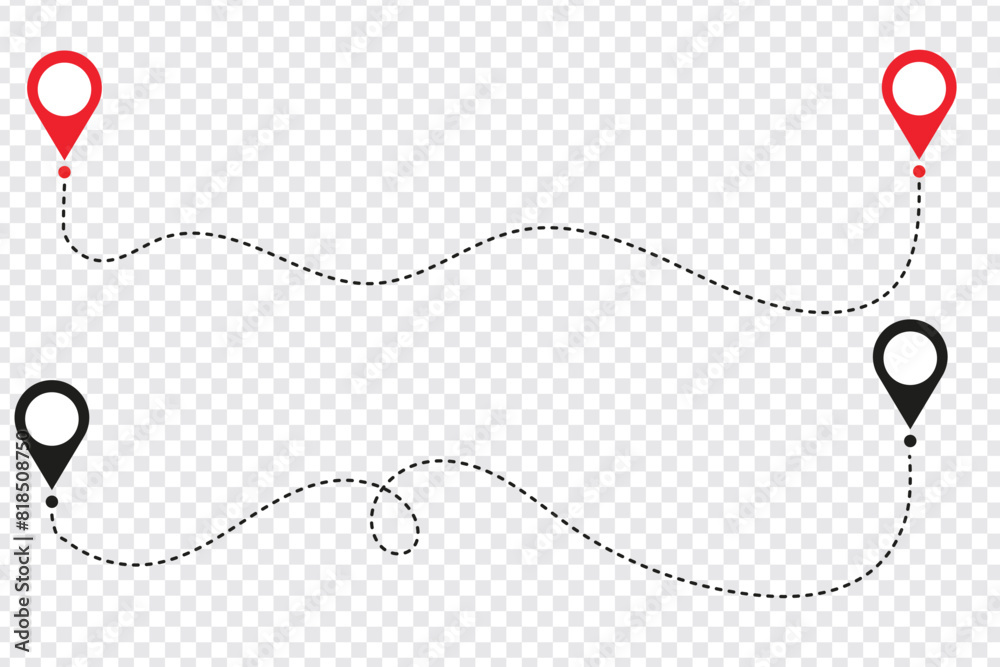 Route icon - two points with dotted path and location pin. Route ...