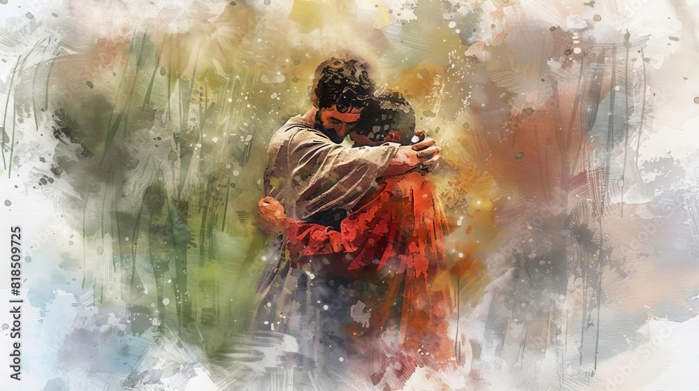 the return of the prodigal son parable father embracing repentant son ...