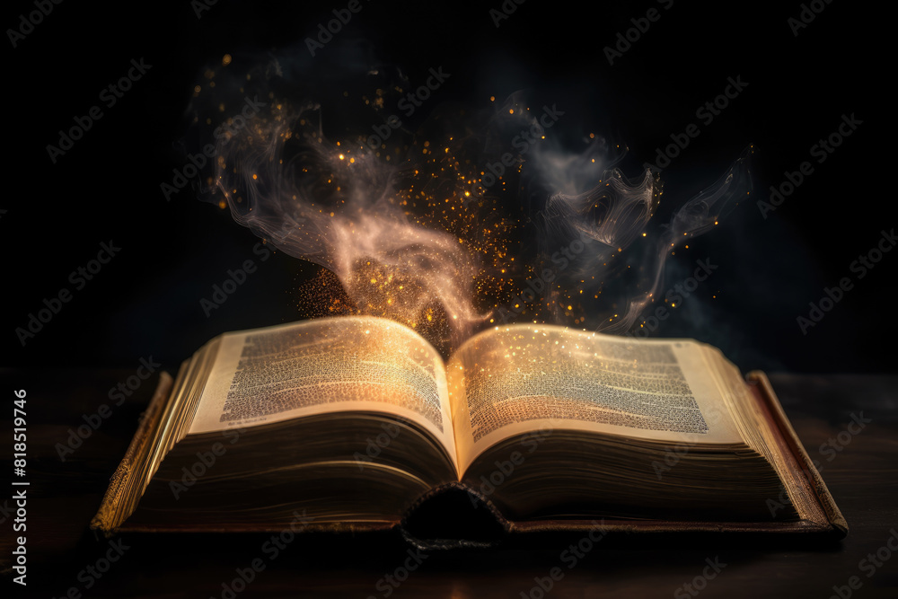 Open book with magic sparkles. Magic book, fairy tale. Book of spells ...