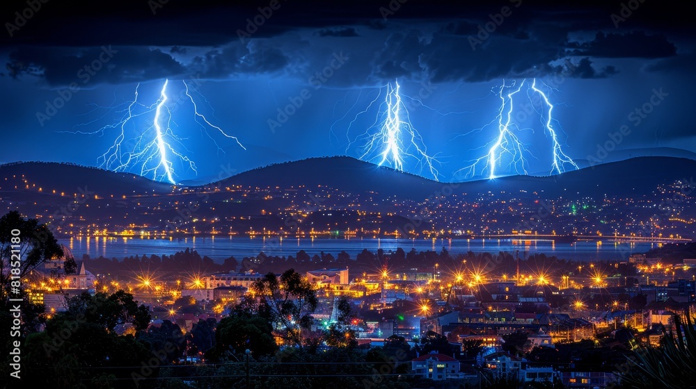 Dramatic, Explosive Bolt of Lightning Illuminating the Night Sky ...