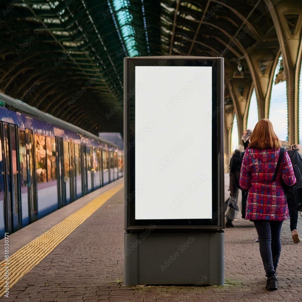 Mock up. Vertical advertising billboard, lightbox with empty digital ...