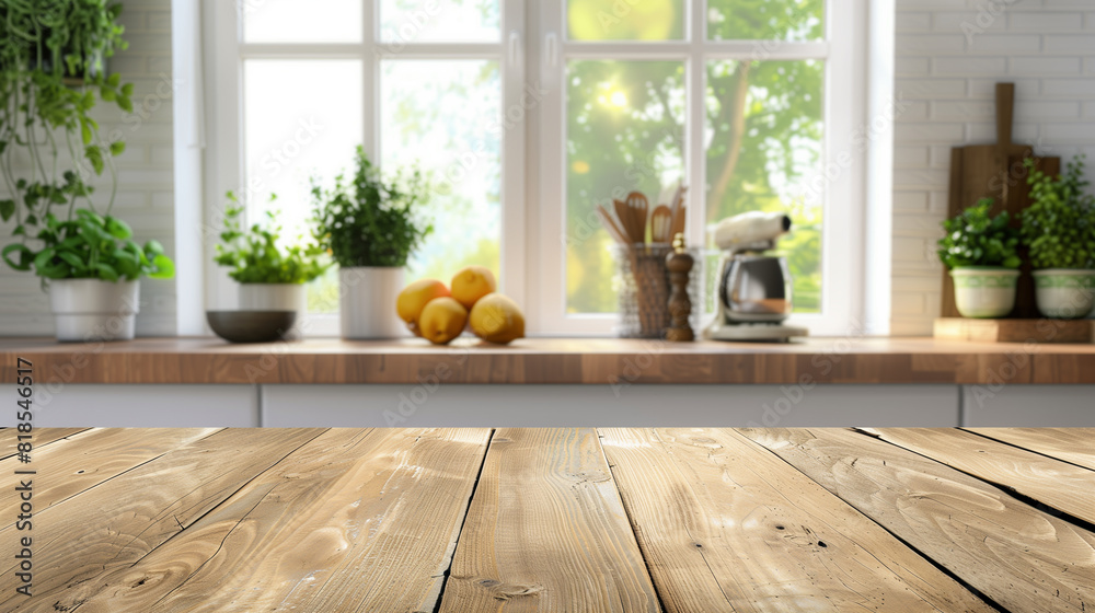 Kitchen background top counter interior wood blur home wooden empty ...