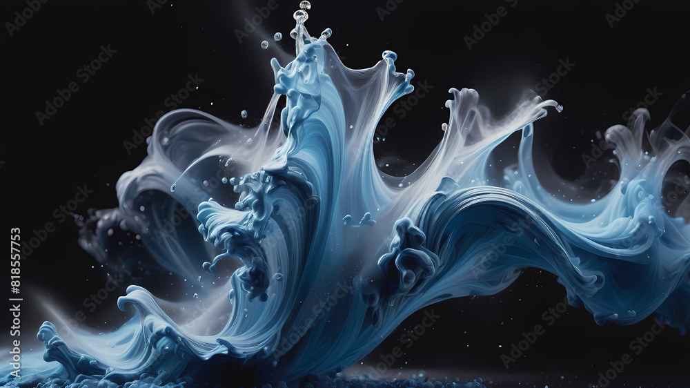 Glitter mist. Paint water splash. Magic spell. Blue silver gray color ...