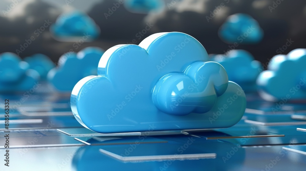 Sky Blue Cloud Computing Icons on Reflective Surface, Enhancing Digital ...
