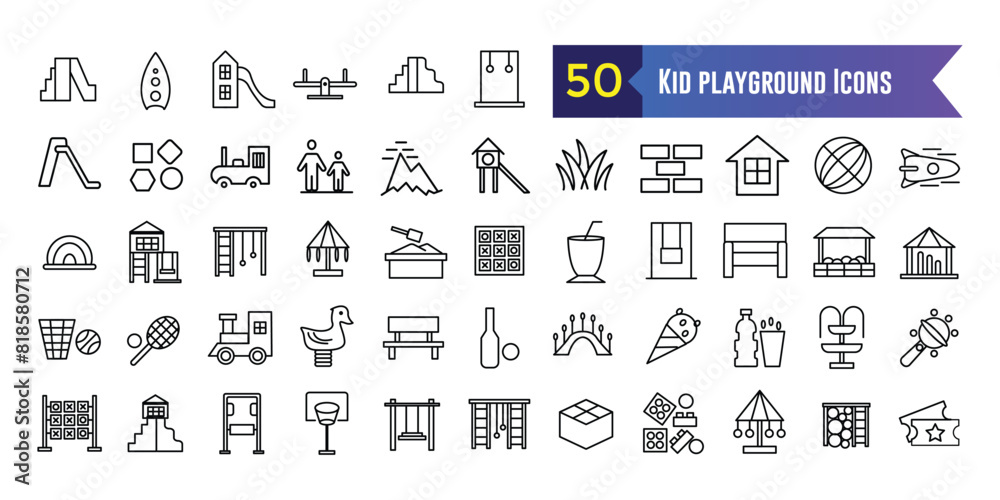 Kid playground icons set. Outline set of kid playground vector icons for ui design. Outline icon ...