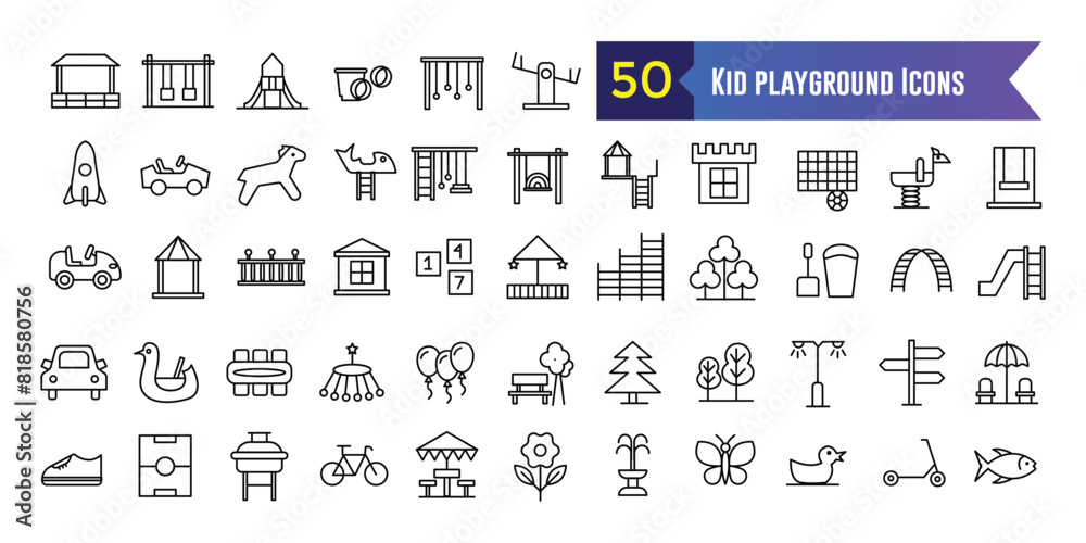 Kid playground icons set. Outline set of kid playground vector icons for ui design. Outline icon ...