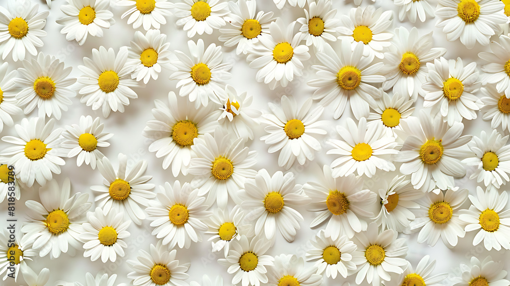 Daisie in white color background. Wildflower pattern wallpaper. Spring and summer season. AI ...