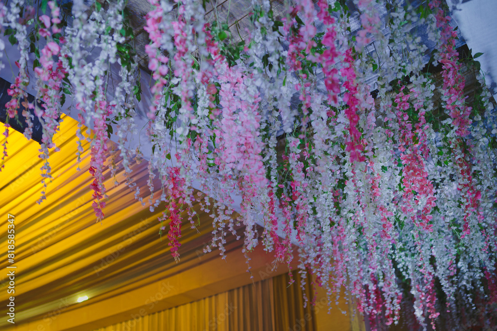 colorful japanese flower well decoration in wedding hall entrance ...