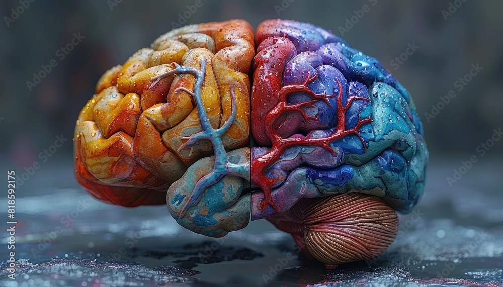 Colorful human brain model showcasing detailed anatomy, with vibrant ...
