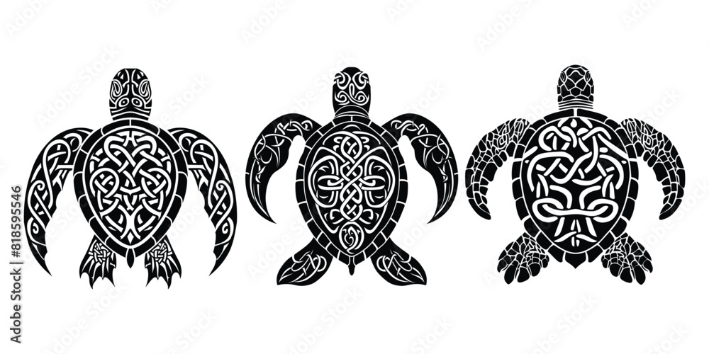 Celtic Turtle vector set. doodle style, Logo, symbol, and Celtic ...
