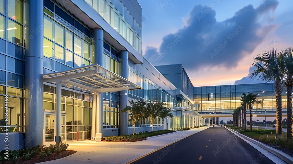 The hospital's exterior facade, designed with large windows to maximize ...