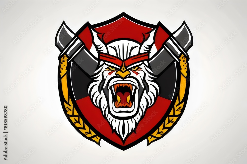 a flat vector style logo depicting An angry aboriginal chief for a ...