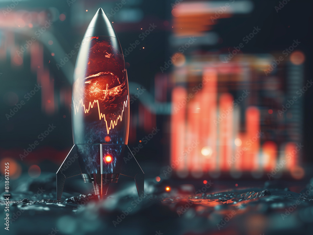 3Drendered rocket with a transparent body showing a bullish stock ...