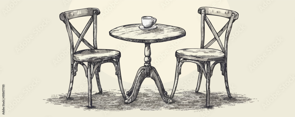 Cafe table with chairs hand drawn sketch in doodle style. vector simple ...