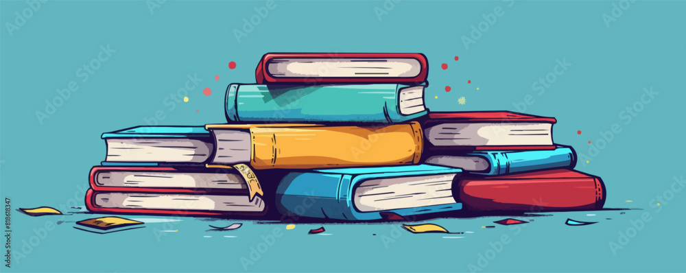Cartoon stacked books, students textbooks pile. vector simple ...
