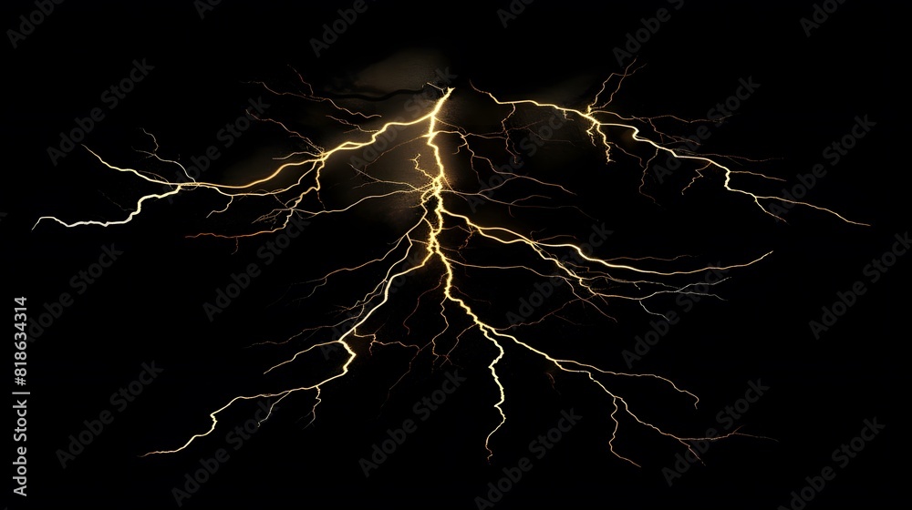 Striking image of a golden lightning strike against a black background ...