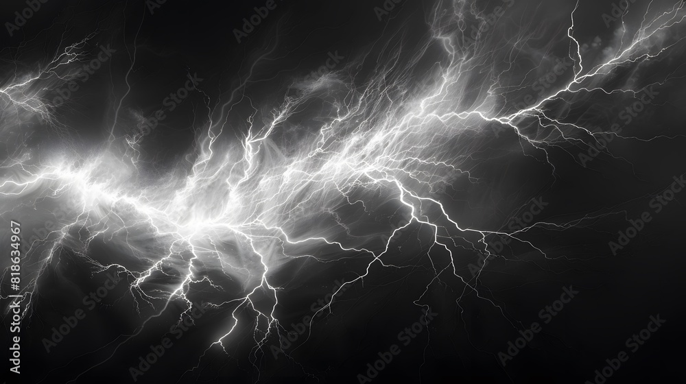 Black and white image of an intense lightning strike illuminating the ...