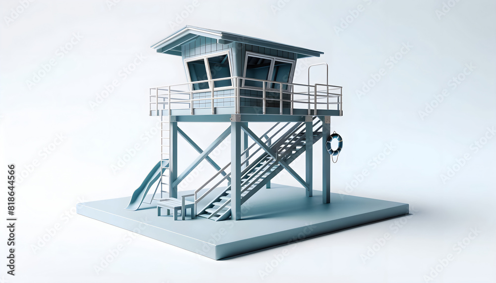 Stylish 3D Lifeguard Tower in Cool Blue and Pale Gray: Central Elevator ...