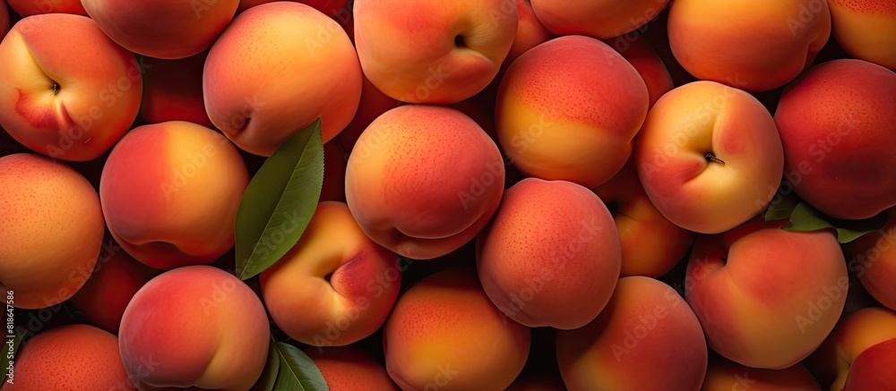 Fresh perfectly ripe orange peaches arranged in a bunch ready for ...