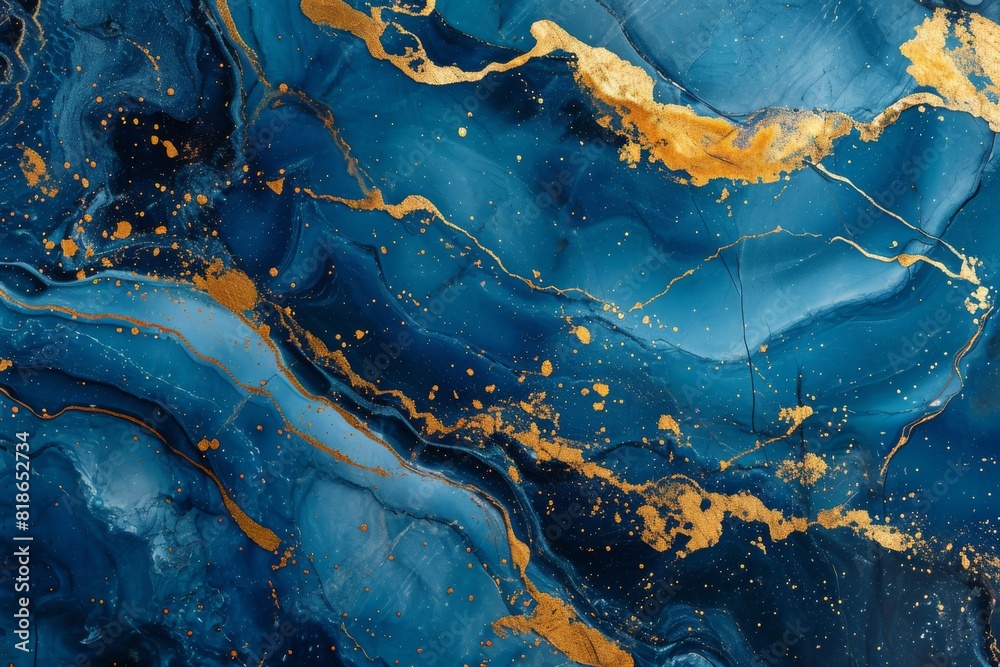 Abstract blue color marble texture with gold splashes, blue luxury ...