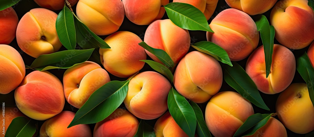 Fresh perfectly ripe orange peaches arranged in a bunch ready for ...