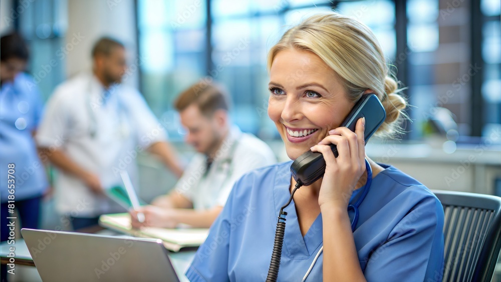 Healthcare Hotline Nurse: A female nurse offering medical advice over ...