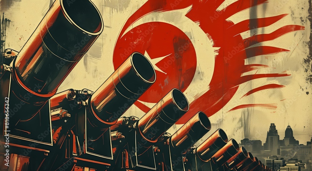 Dynamic Propaganda-Style War Poster Featuring Fiery Cannons and ...