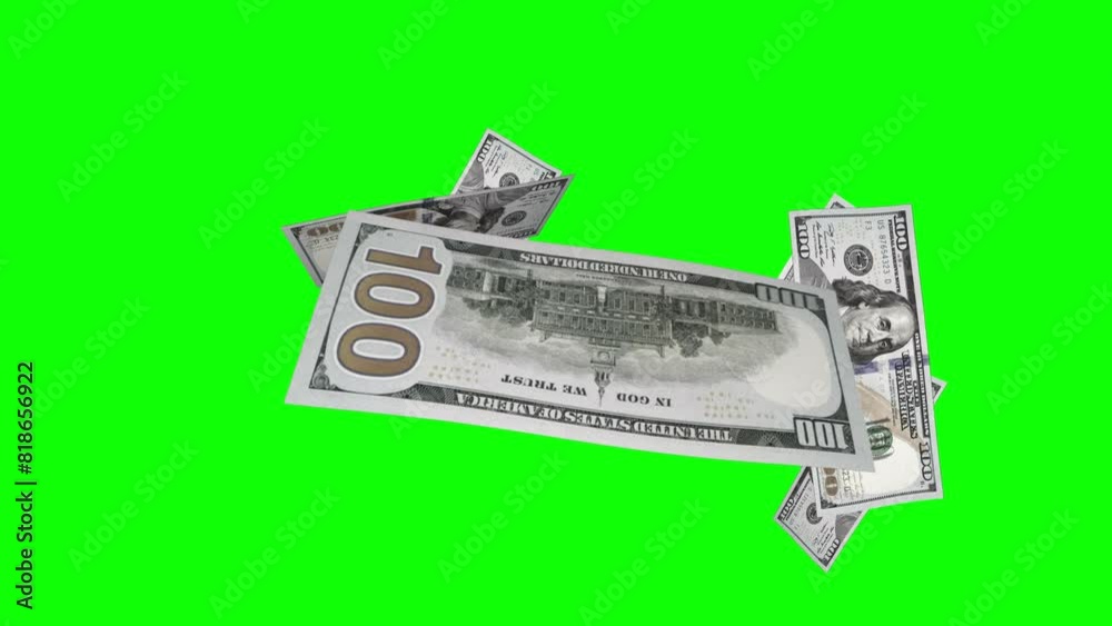 $100 America Dollar Bill Banknotes - Windy Flying Around Screen In Loop ...