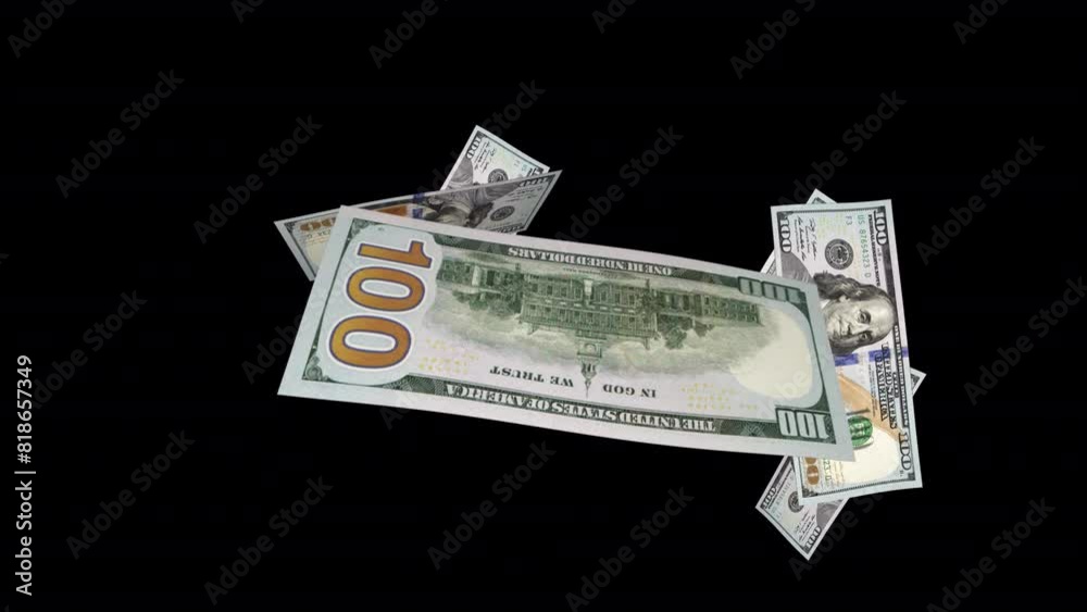 $100 America Dollar Bill Banknotes - Windy Flying Around Screen In Loop ...