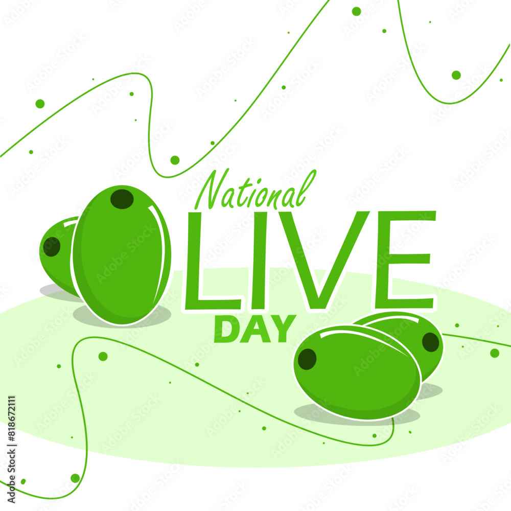 National Olive Day event banner. Several olives with bold text on white ...