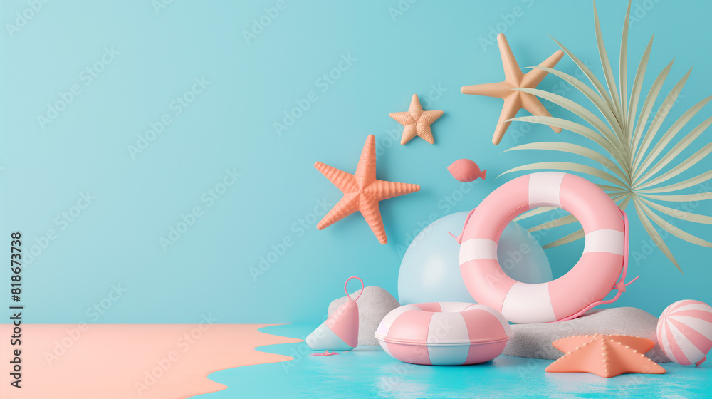 Summer beach vacation scene featuring summer sales stand and beach ...