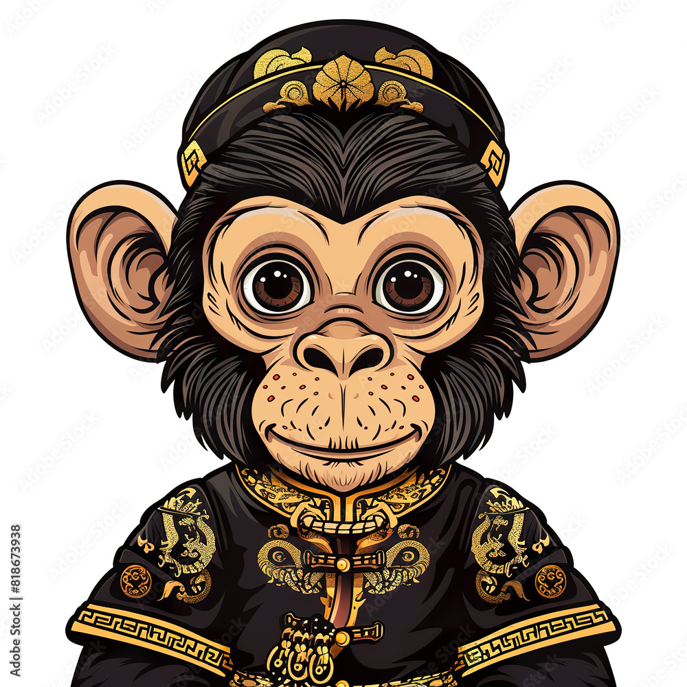 Cute monkey cartoon illustration wearing chinese traditional clothing ...