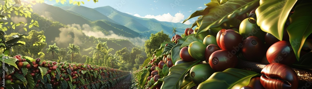 Cultivating specialty coffee beans on a mountainous plantation Theme ...