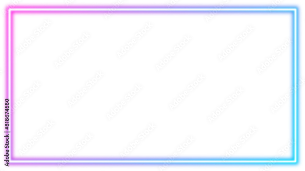 Blue and pink gradient rectangle neon frame, light sign box, outline ...