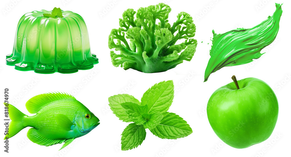 Set of green fresh objects on png background. Ideal set for design and ...