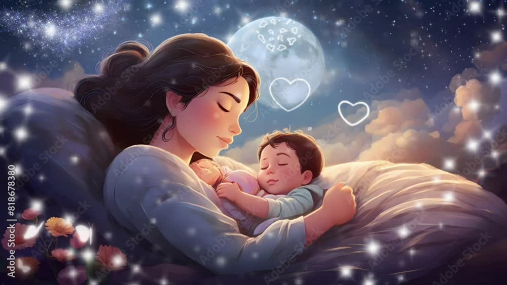 Lullaby cartoon animation: baby boy sleeping on his mother's lap ...