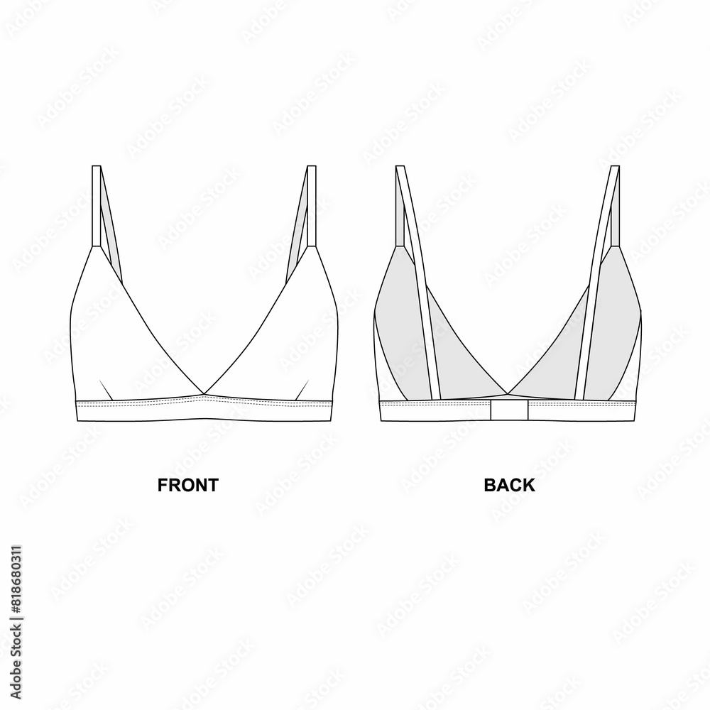 Illustration of a basic, simple triangle-shaped bra, front and back ...
