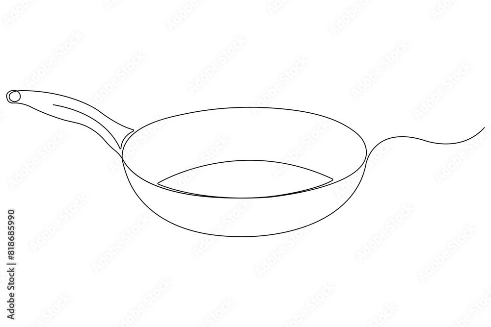 Frying pan continuous one line art drawing of outline vector ...