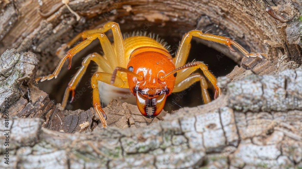 Macro photography of termite queen in chamber, displaying enlarged ...