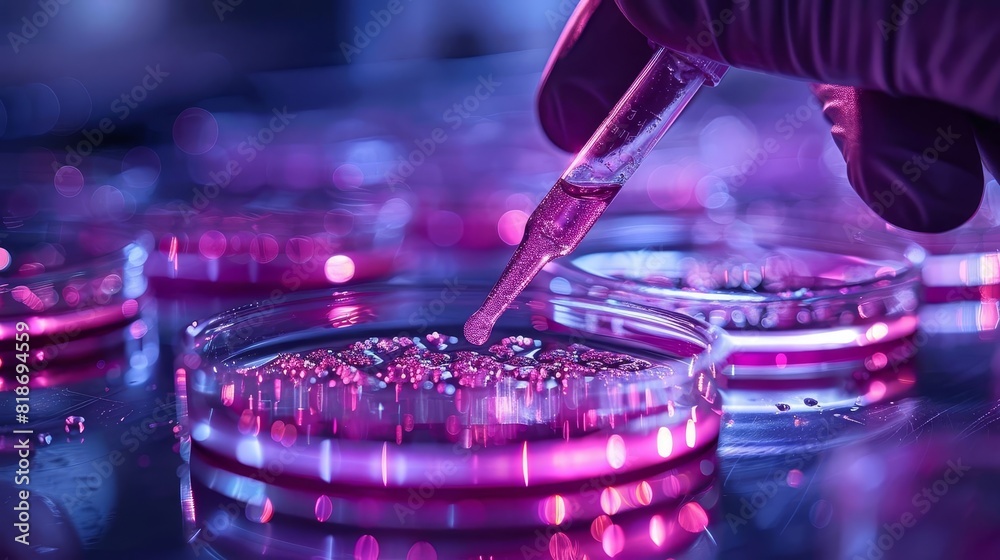 Micropipette Adding DNA to Petri Dish Closeup shot of a gloved hand ...