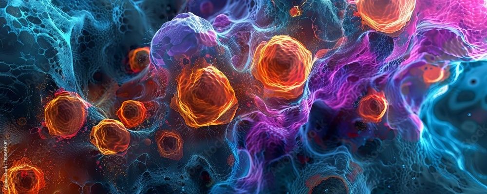 Microscope View of Genetically Modified Cells A microscopic image ...