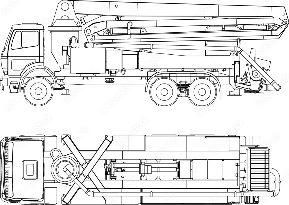 vector illustration sketch design drawing of concrete pump trucks ...