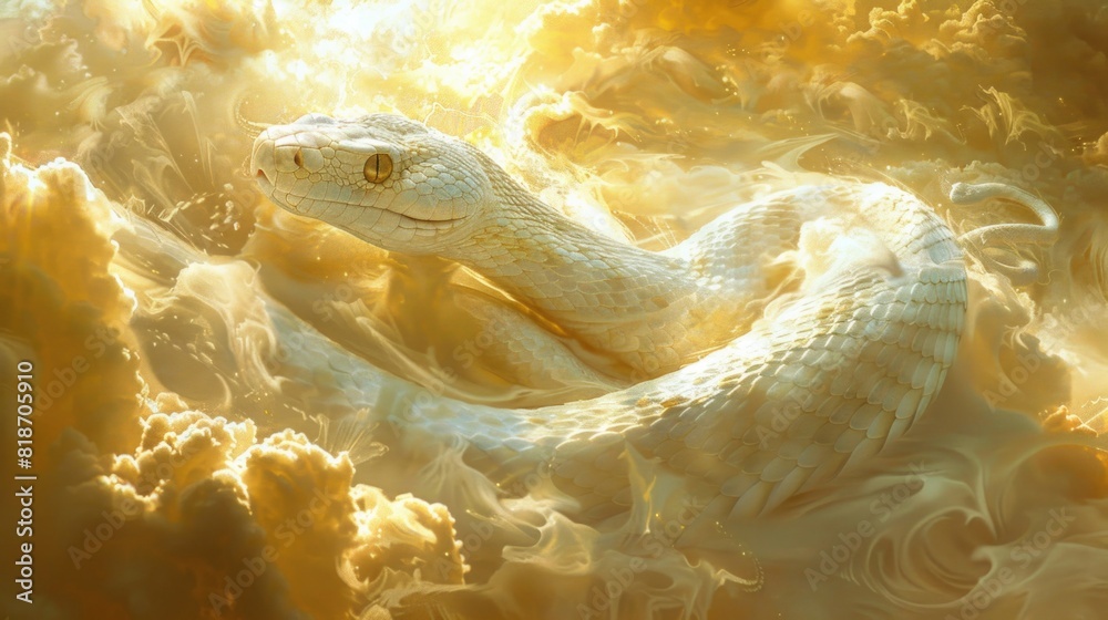 Fantastic beautiful white poisonous snake close-up coiled in a ring in ...