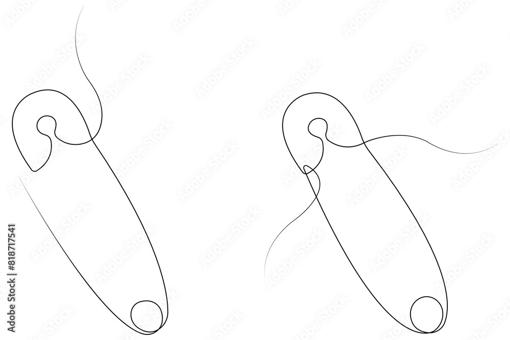 Safety pin continuous one line art drawing of outline vector ...